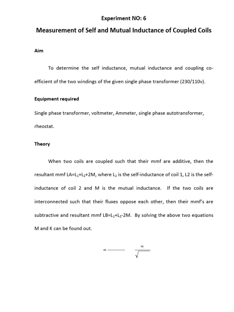 Exp NO. 5 Measurement of Self and Mutual Inductance of Coupled Coils | PDF