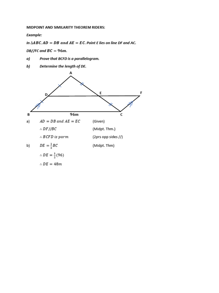 SIMILARITY Midpoint Theorem and Similarity Riders | PDF