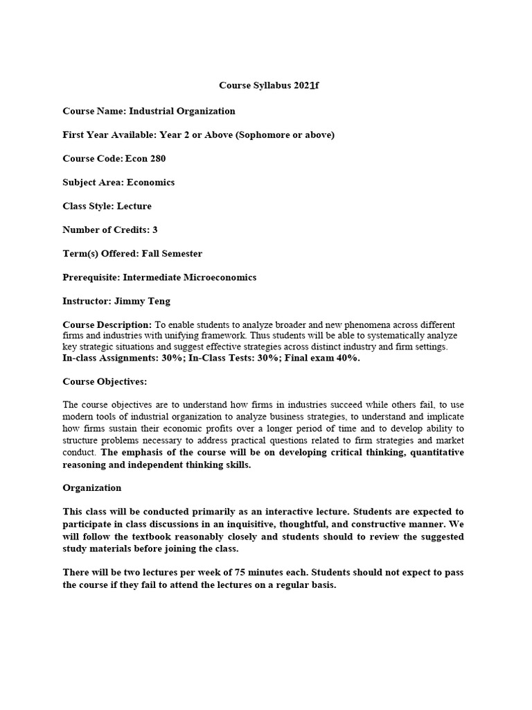 Industrial Organization 2021f | PDF | Economies | Career & Growth