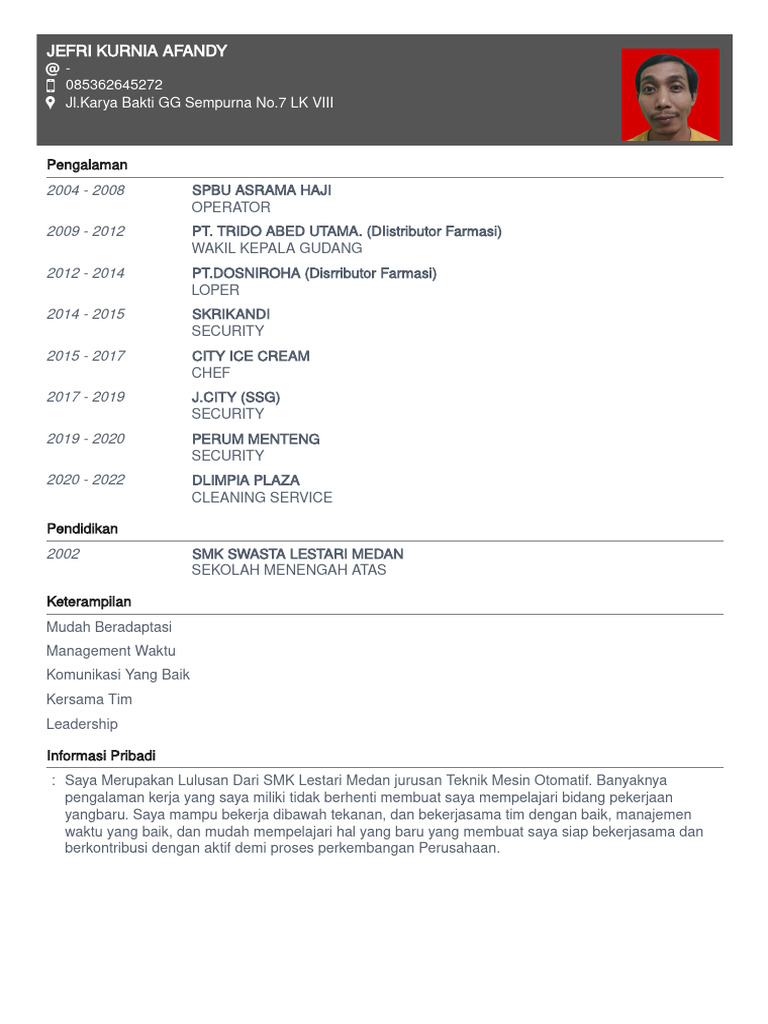 CV Jefri Kurnia Afandy | PDF