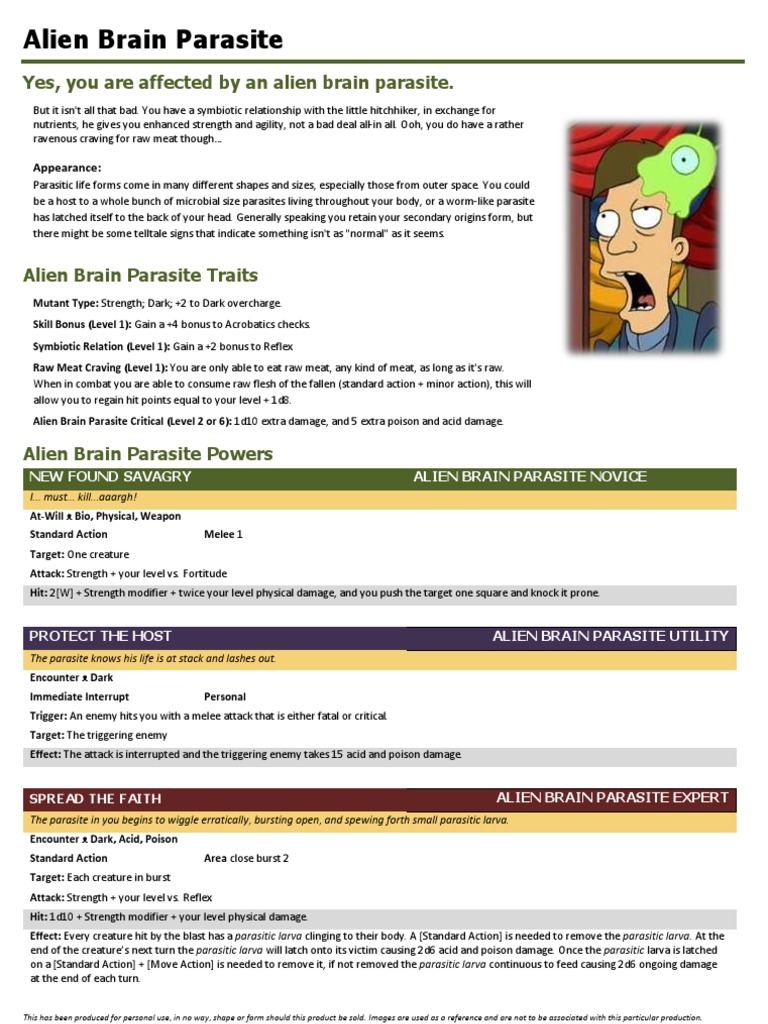 (GAMMA WORLD Custome Origin) Alien Brain Parasite | PDF | Parasitism ...