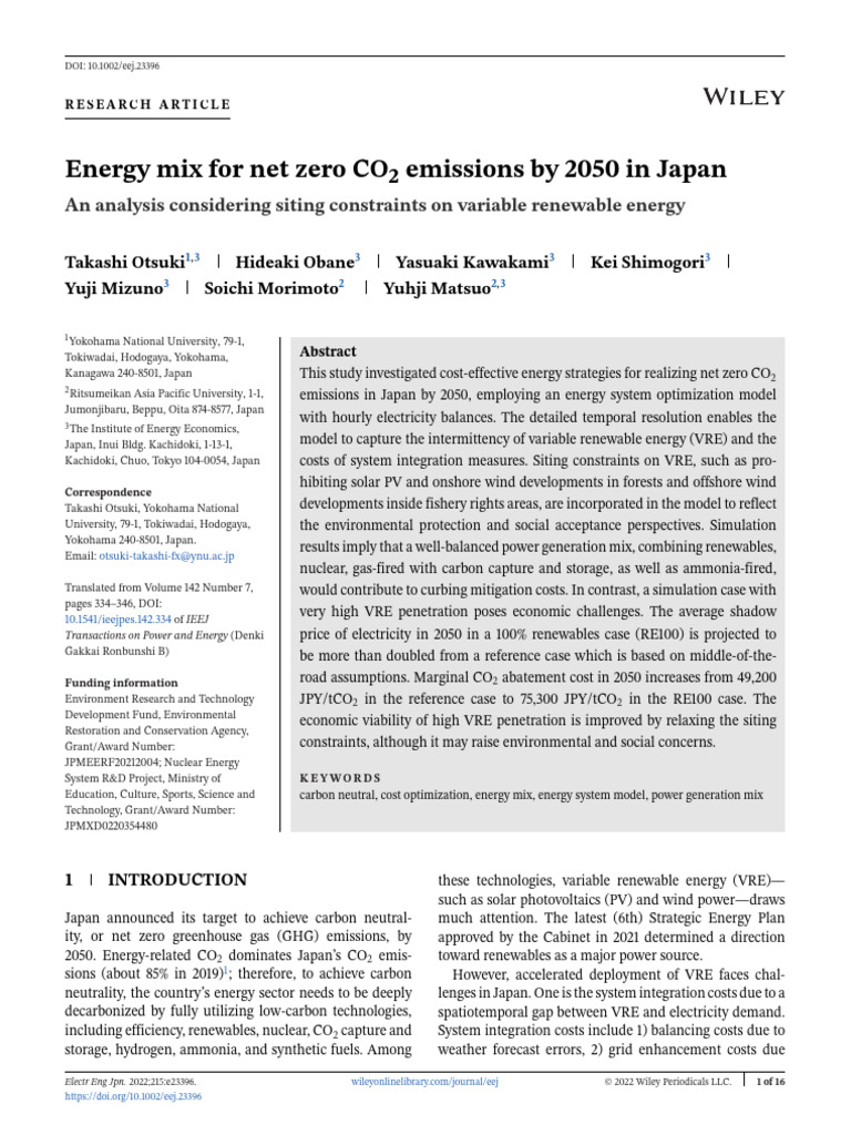 Energy Mix For Net Zero CO2 Emissions by 2050 in J | PDF