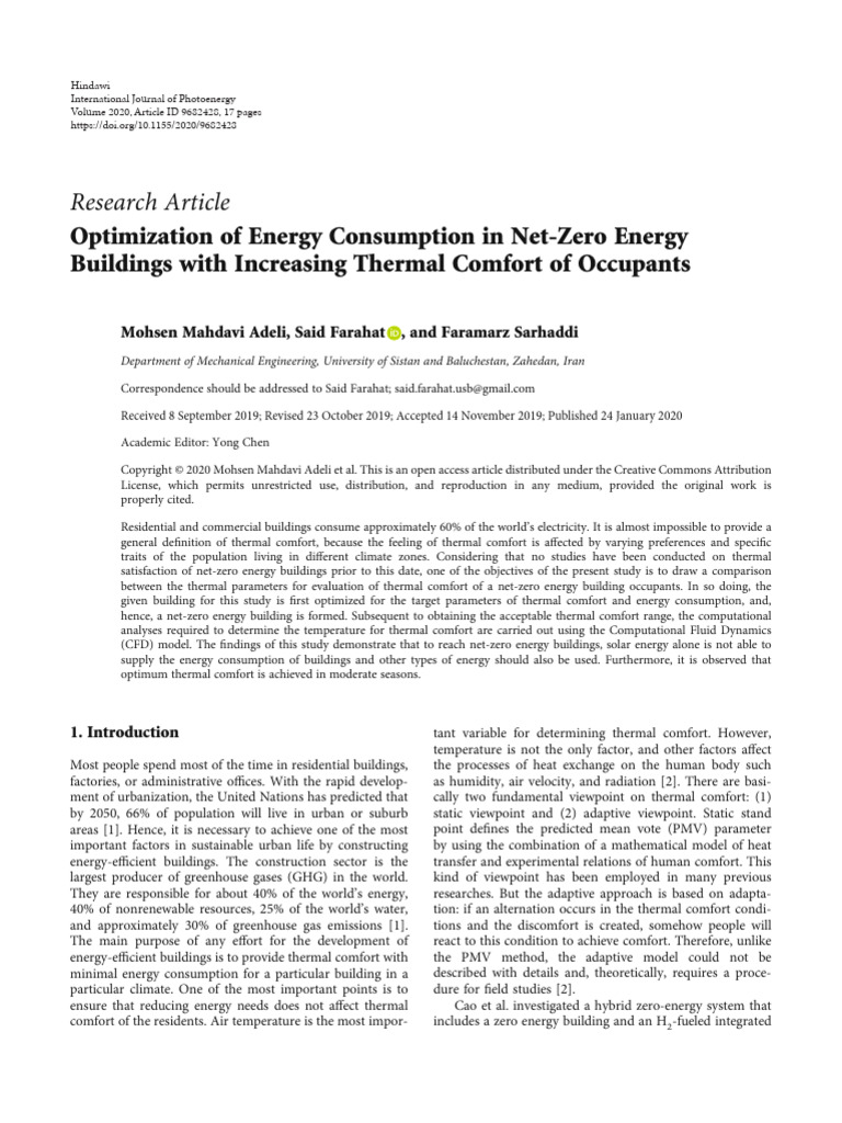 Optimization of Energy Consumption in Net-Zero Ene | PDF