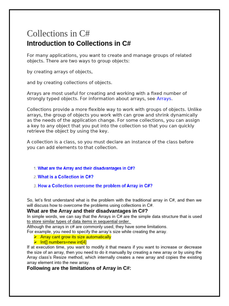 Collections in C | PDF