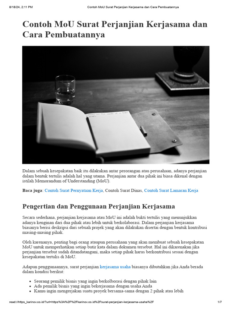 Contoh MoU Surat Perjanjian Kerjasama Dan Cara Pembuatannya | PDF