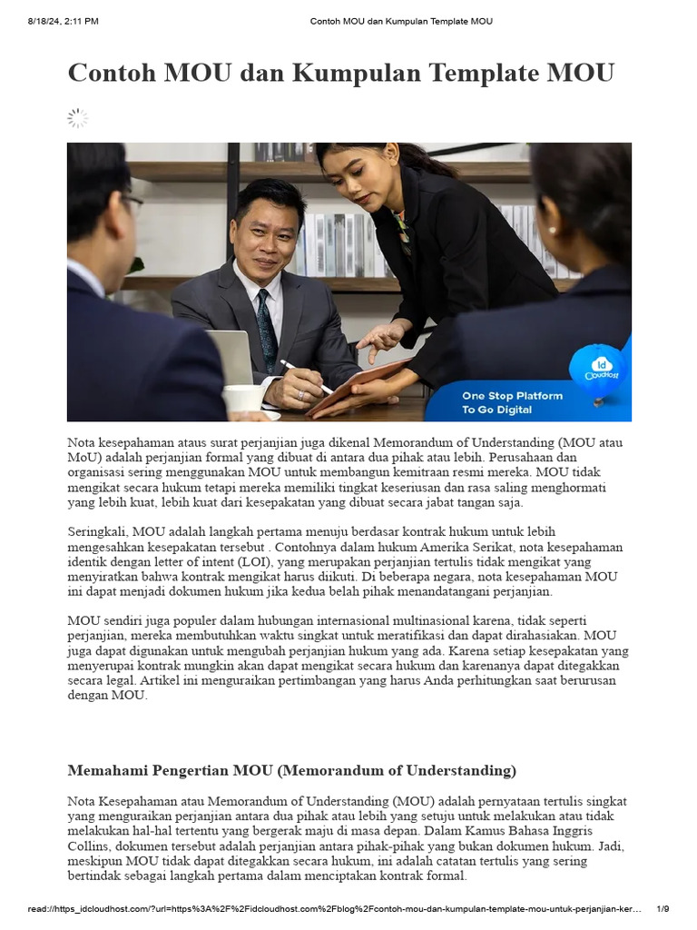 Contoh MOU Dan Kumpulan Template MOU | PDF
