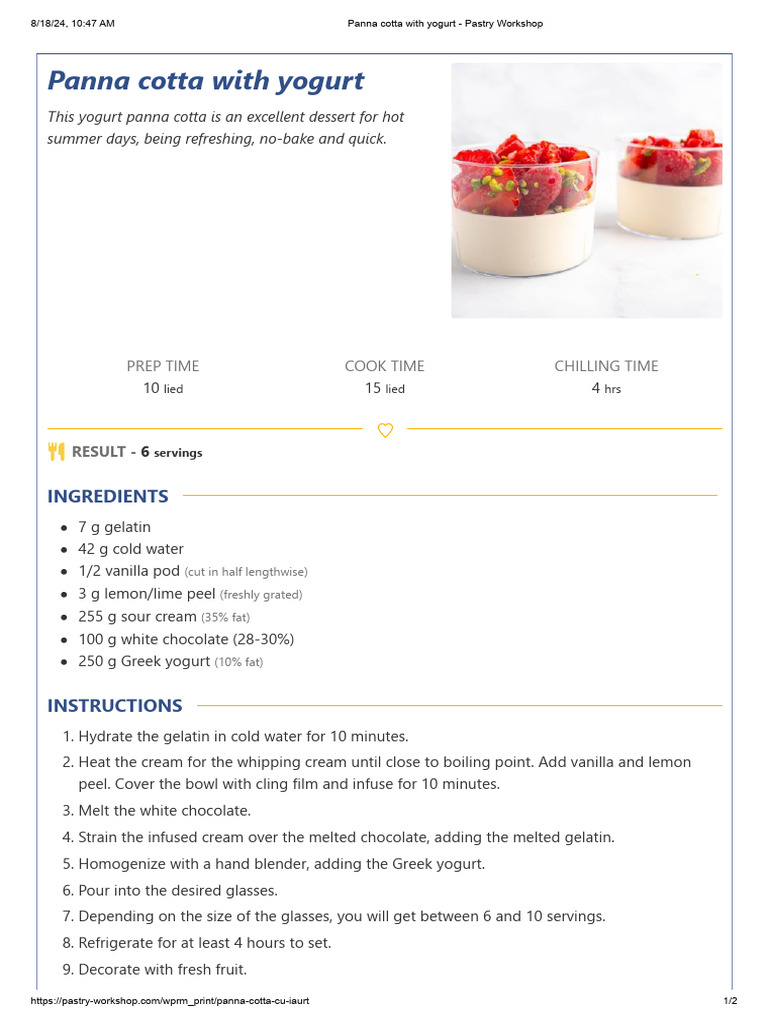 Panna Cotta With Yogurt | PDF | Yogurt | Cooking, Food & Wine