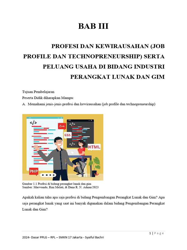 A. Jenis-jenis profesi dan kewirausahan (job profile dan ...