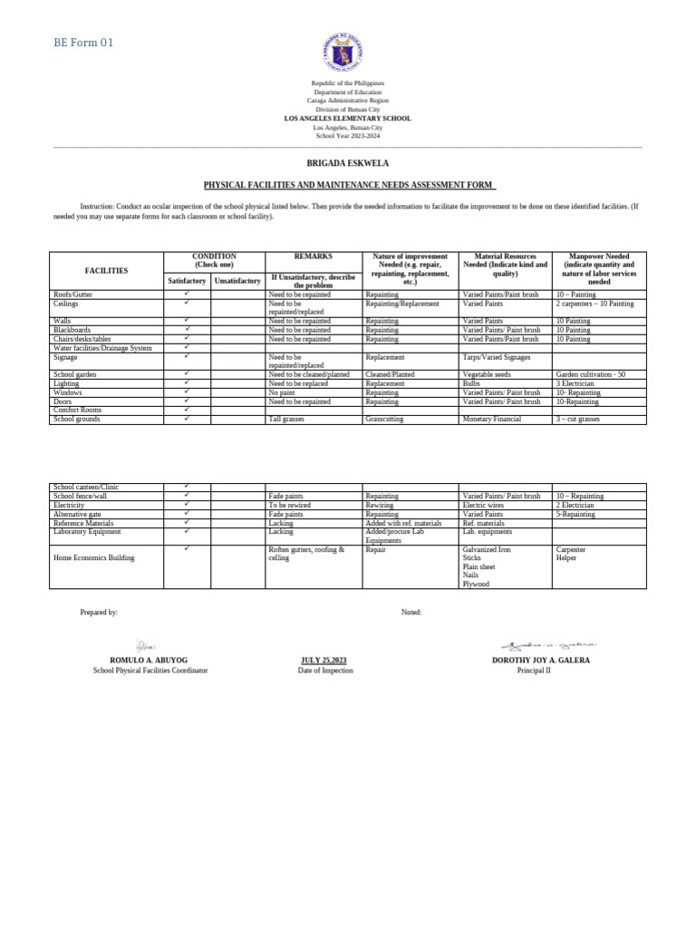 Be Form 1 2023 - 2024los Angeles Es | PDF
