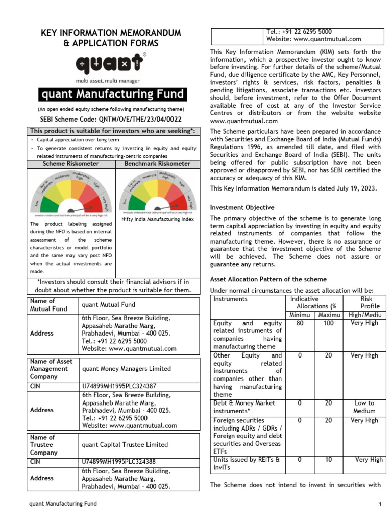 Quant Manufacturing Fund KIM and Application Form | PDF