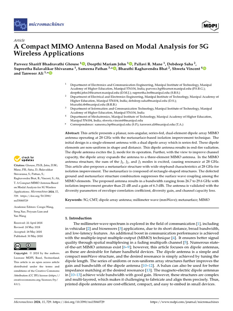 A Compact MIMO Antenna Based On Modal Analysis For | PDF