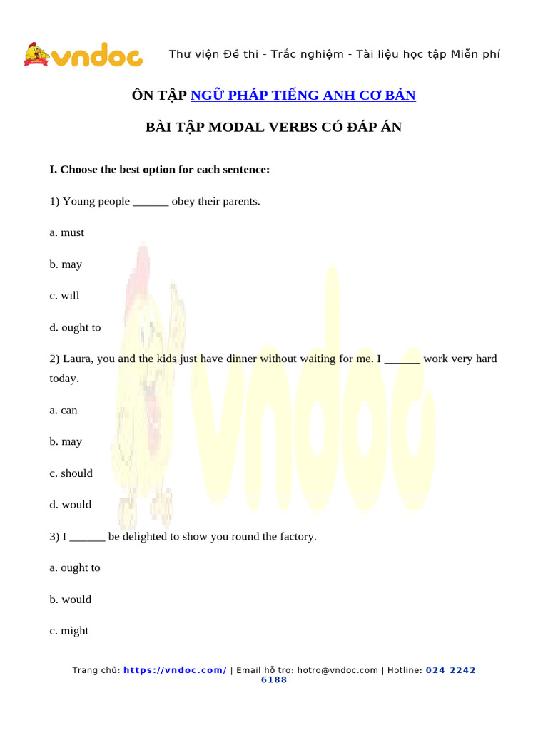 Bai Tap Ve Modal Verbs | PDF