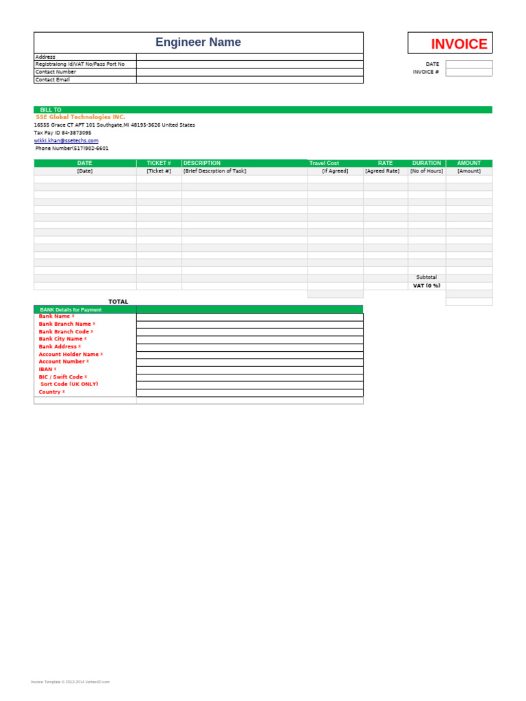 SSE Engineer Invoice Template | PDF