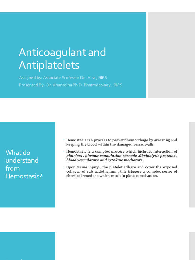 Anticoagulant and Antiplatelets Concpets of Mechanism of Action | PDF