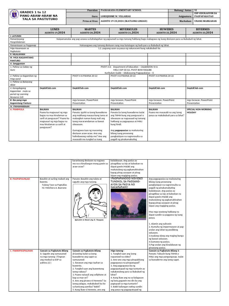 DLL Esp 6 Q1 W3 | PDF