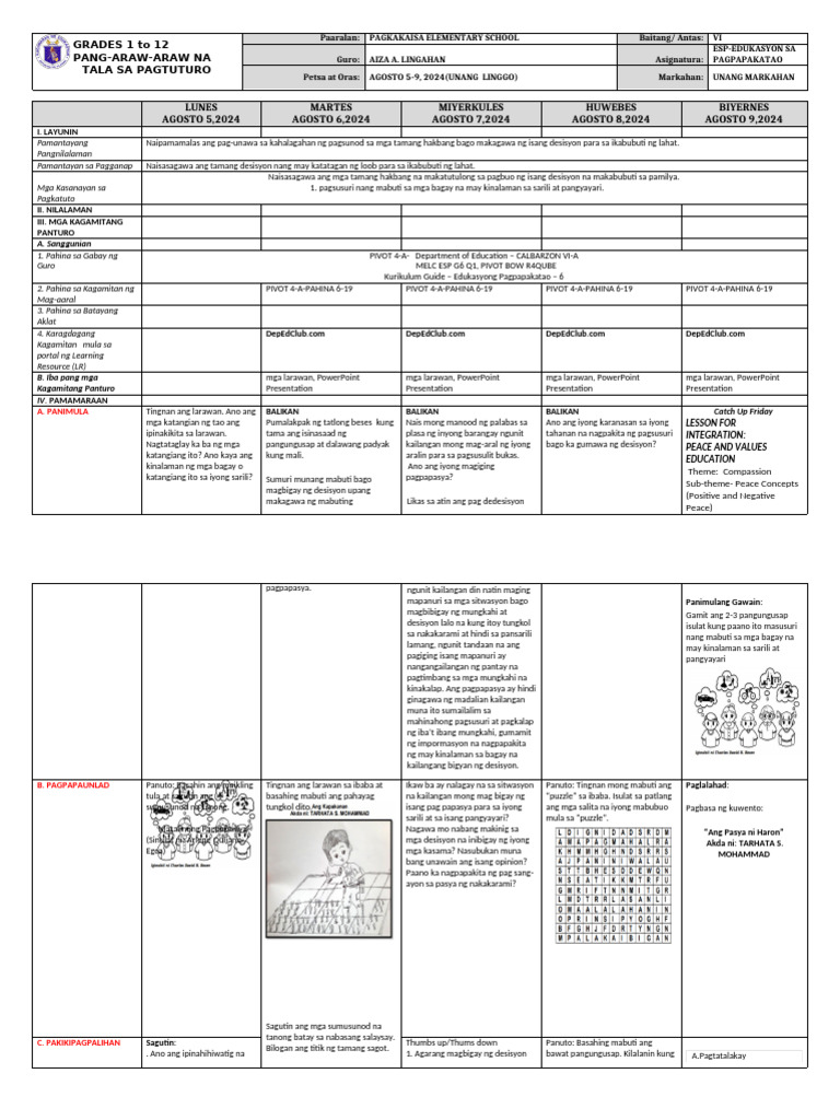 DLL Esp 6 Q1 W1 | PDF