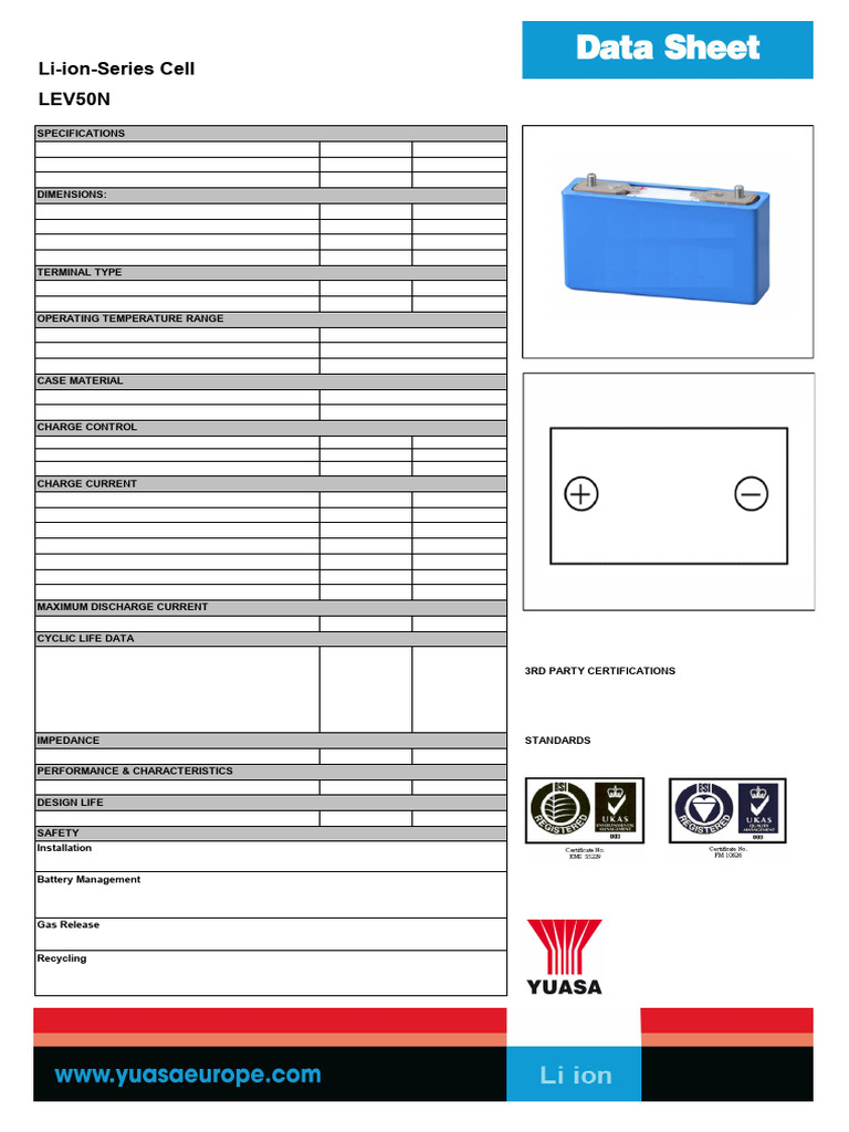 Yuasa Li Ion Battery Datasheet | PDF