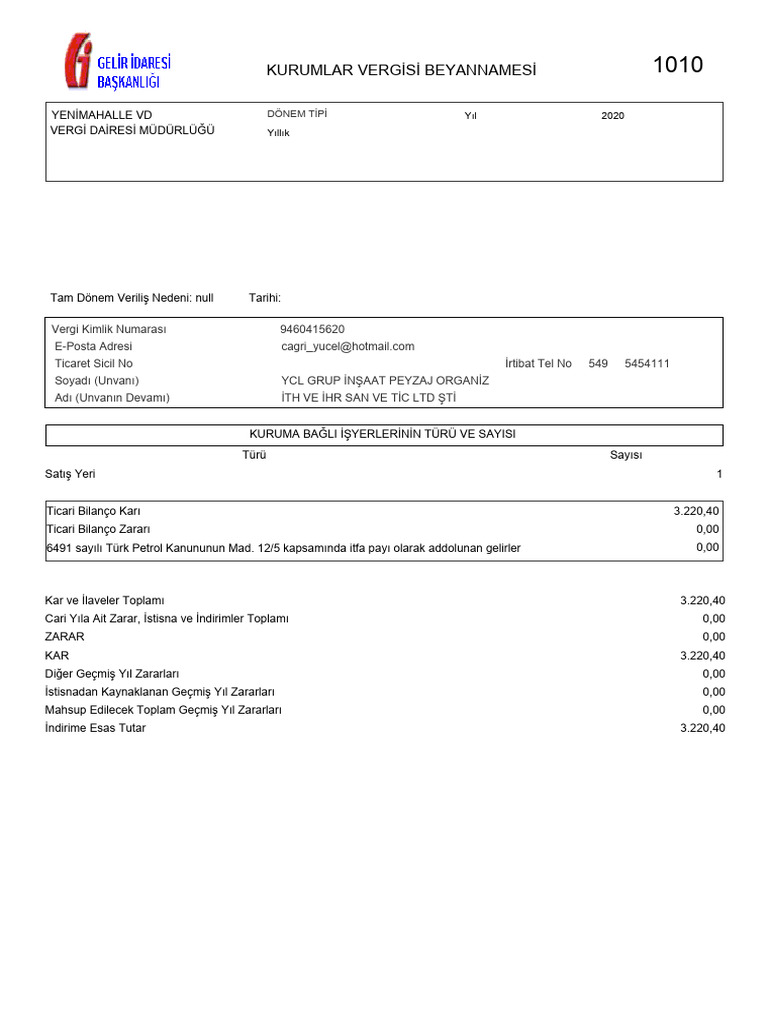 Ycl 2020 Beyanname | PDF