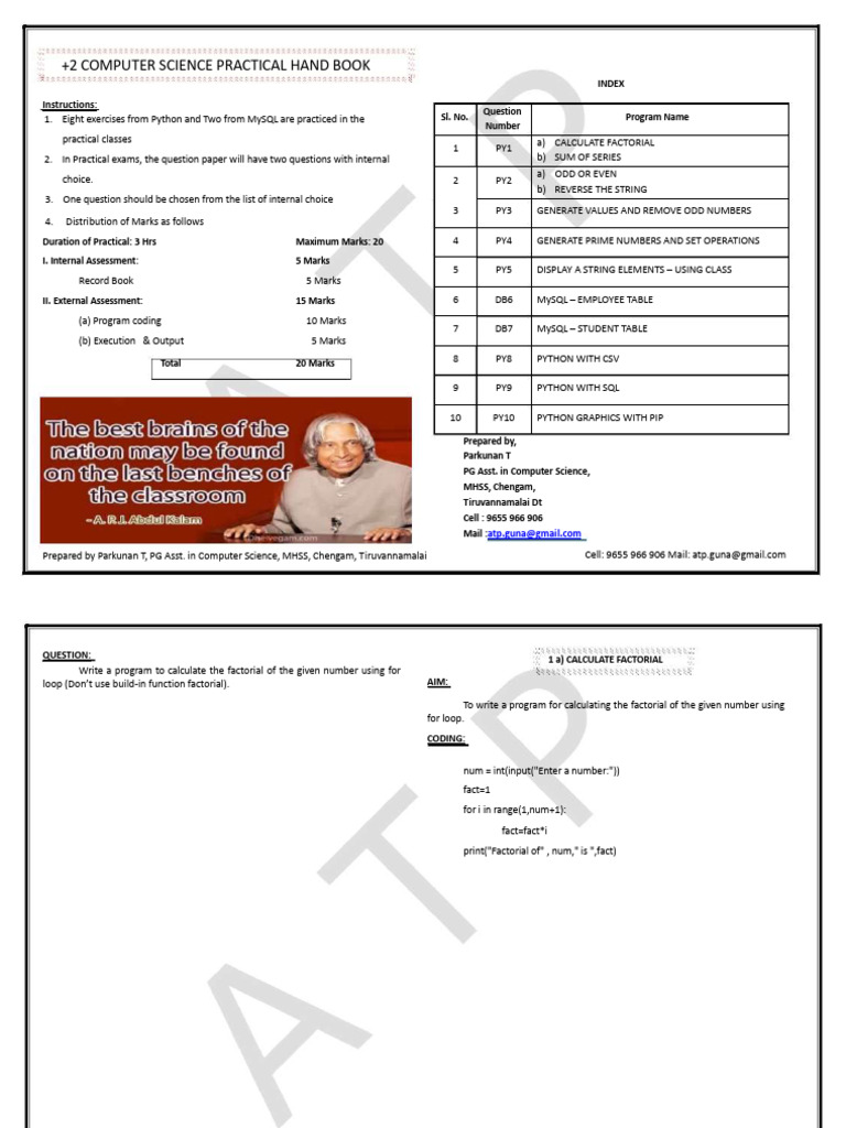 12th Computer Science EM Practical Hand Book English Medium PDF Download | PDF