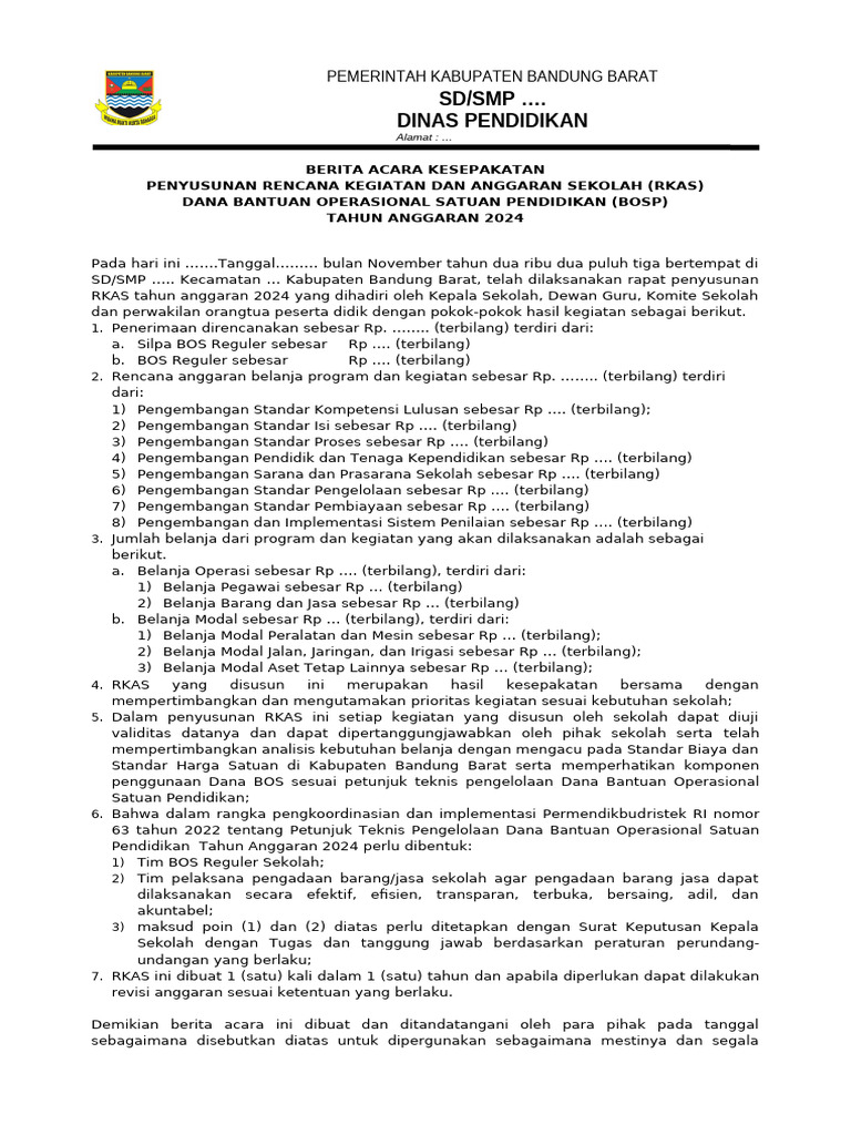 Berita Acara Kesepakatan Rkas - 2024 | PDF