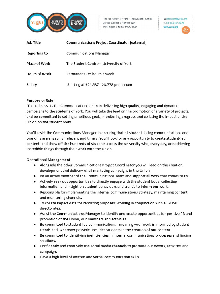 (External) Communication Projects Coordinator | PDF | Communication | Mentorship