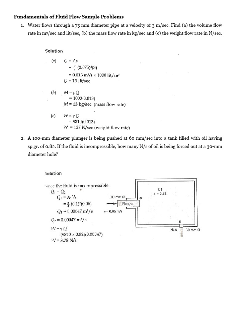 L05 Fundamentals of Fluid Flow Sample Problems | PDF