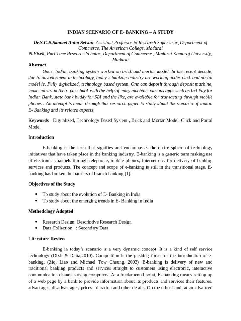Indian Scenario of e Banking in India | PDF
