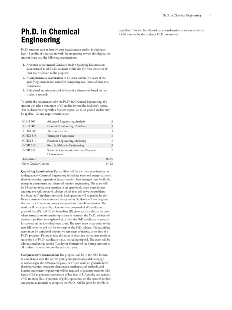 Ph.D. in Chemical Engineering Overview | PDF | Doctor Of Philosophy ...