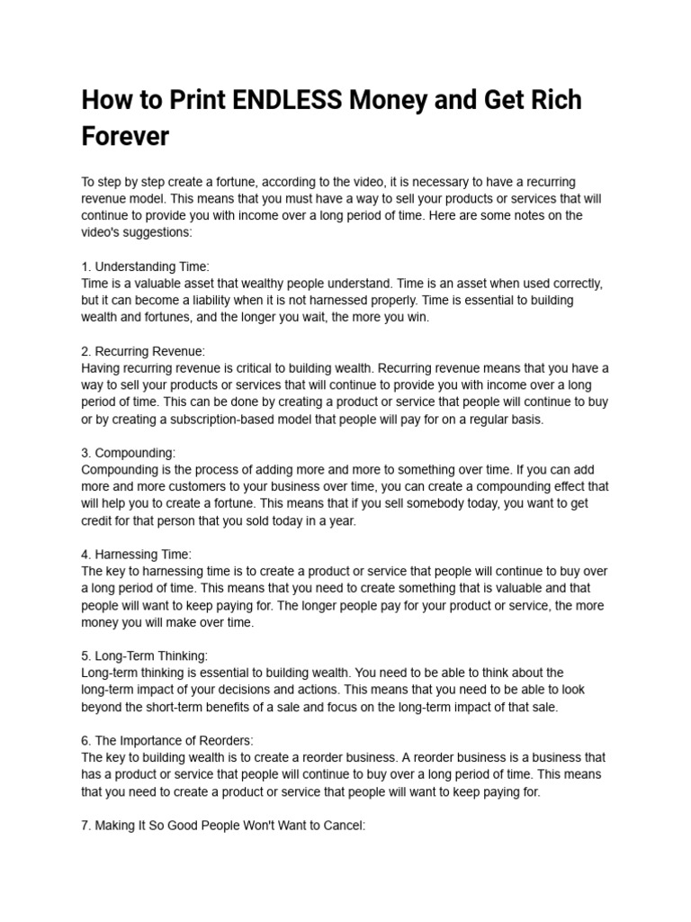 How To Print ENDLESS Money and Get Rich Forever | PDF