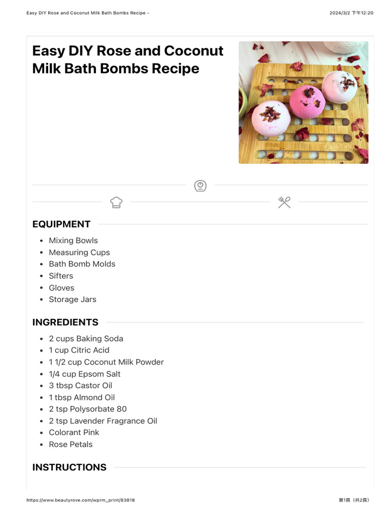 Easy DIY Rose and Coconut Milk Bath Bombs Recipe | PDF | Cooking, Food ...