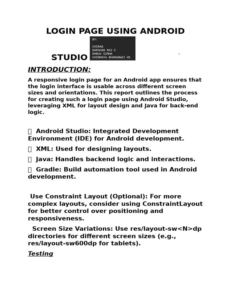 Login Page Using Android Studio | PDF