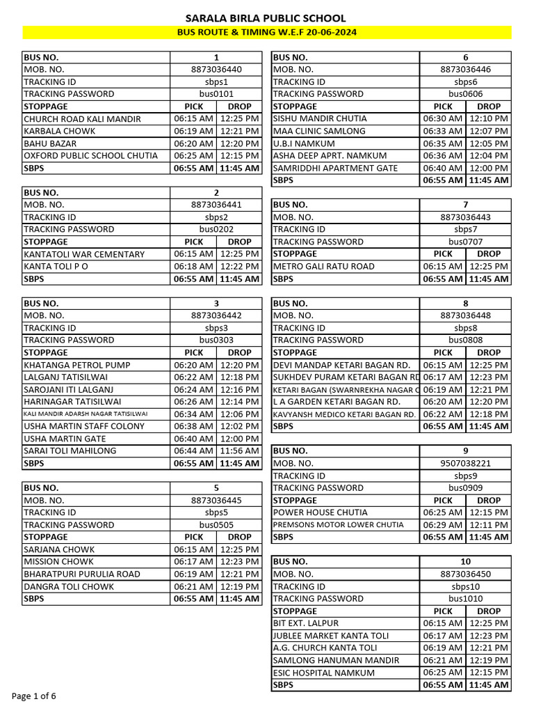 Bus-Route-Chart-W e F-20 06 2024 | PDF
