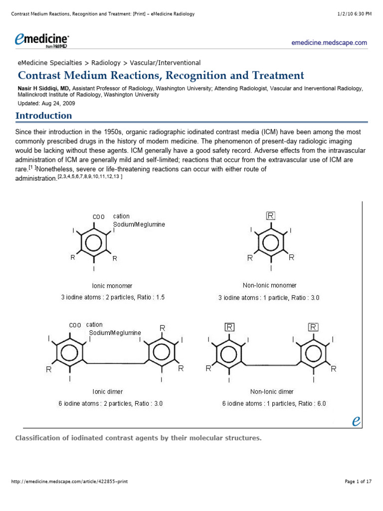 Contrast Medium Reactions, Recognition and Treatment | PDF