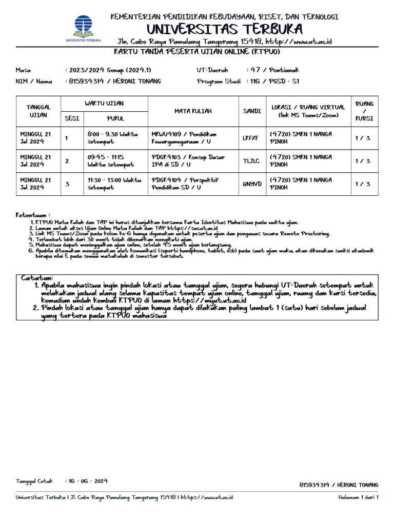 UT - Sistem Informasi Akademik | PDF