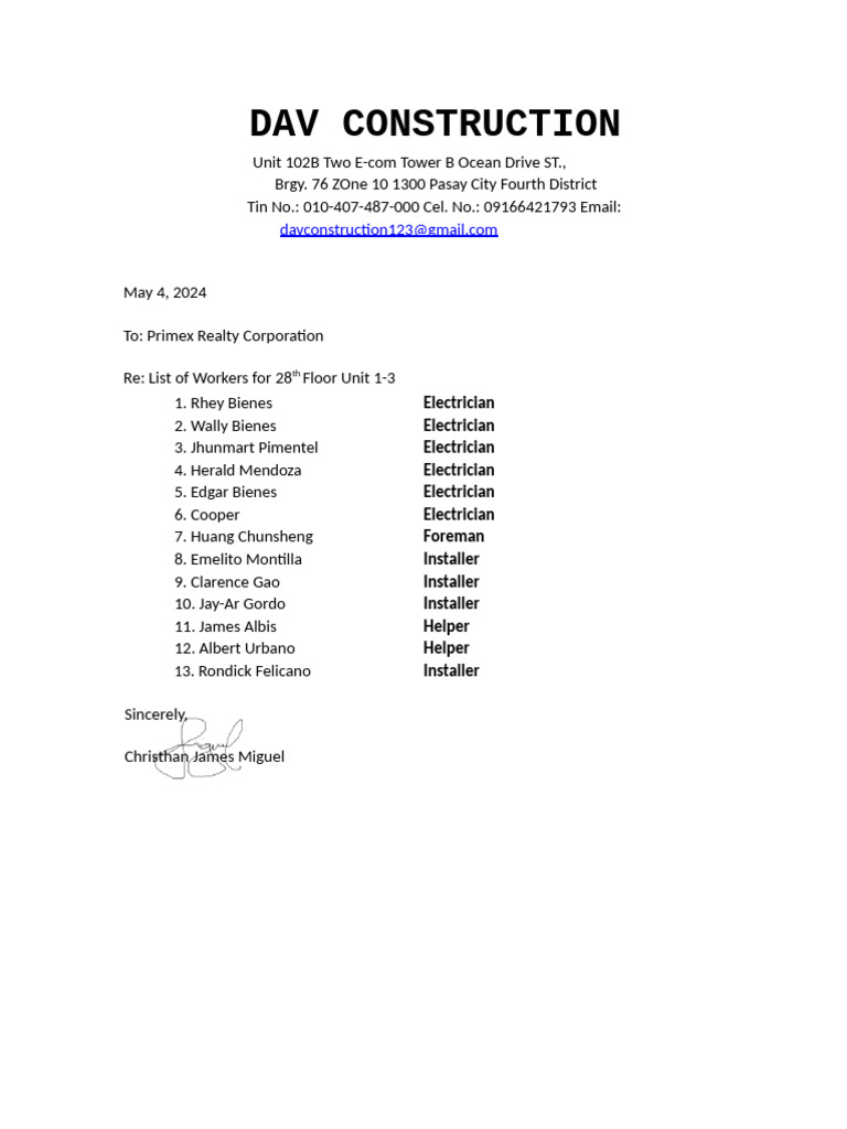 Dav Construction | PDF