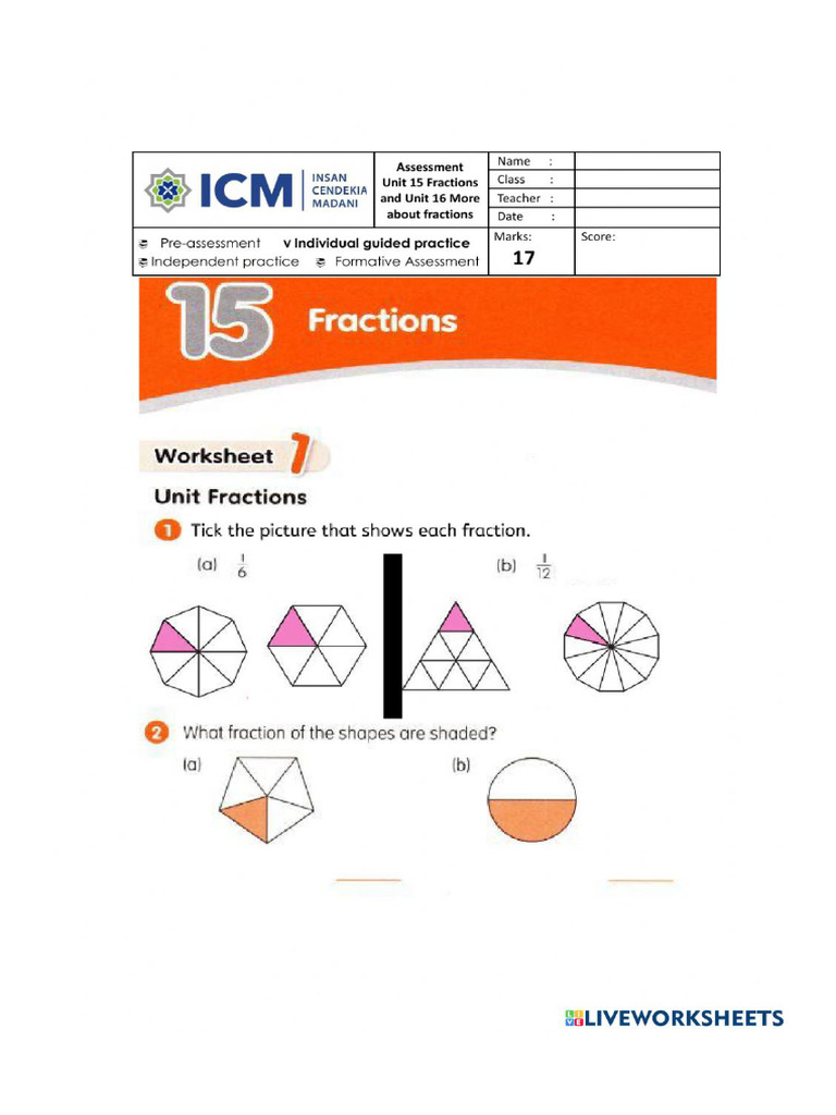 Assessment Unit 15 and Unit 16 Fractions | PDF