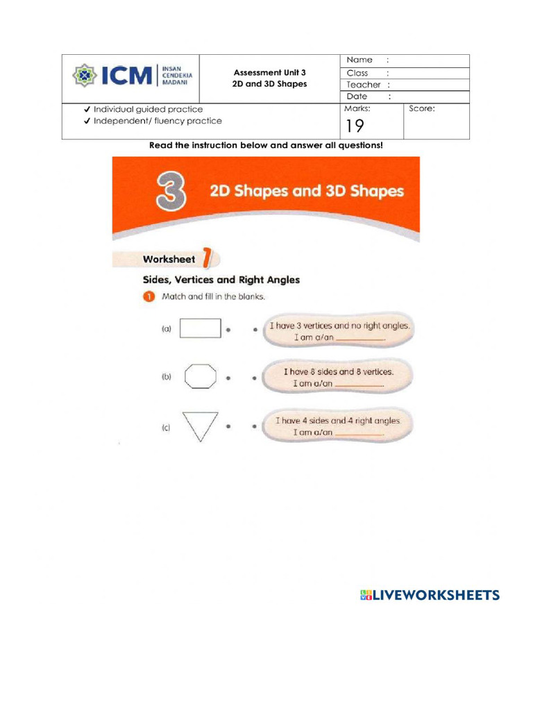 Assessment Unit 3 2D and 3D Shapes | PDF