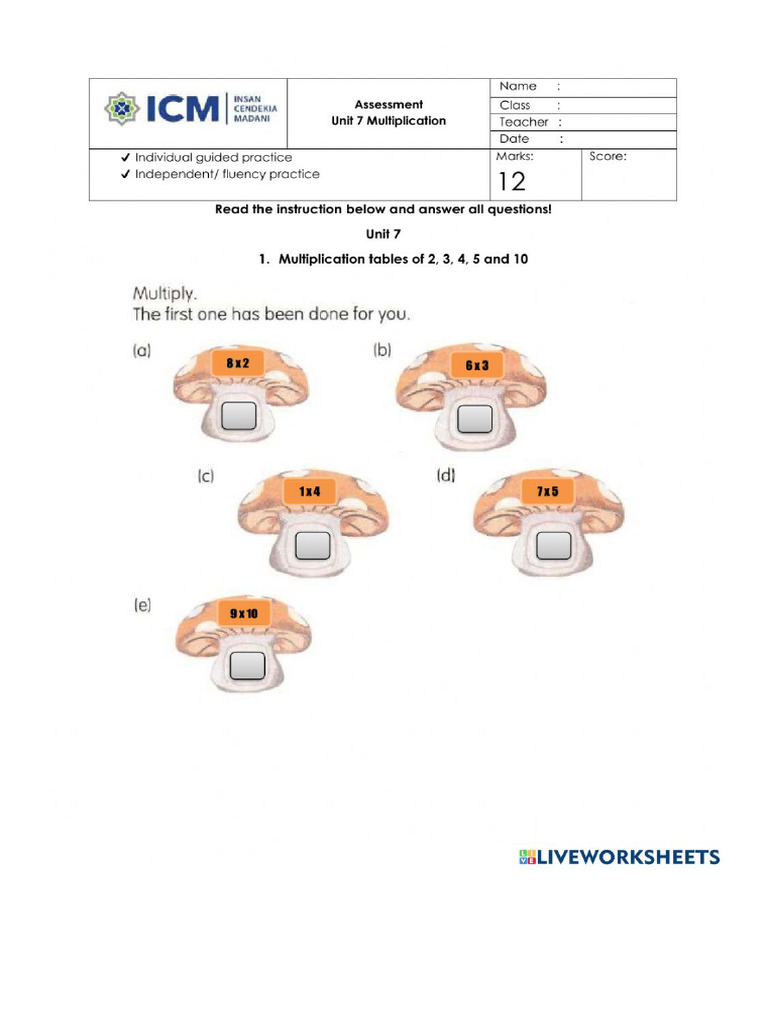 Assessment Unit 7 Multiplication | PDF