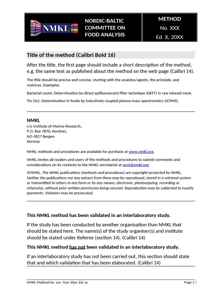 NMKL Method Template Ver Apr 2023 | PDF | Water | Technology & Engineering