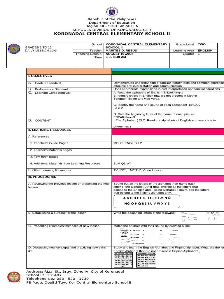DLL English q1 w4 d1 Template | PDF