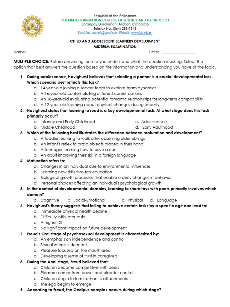 Midterm Exam For Child and Ado | PDF