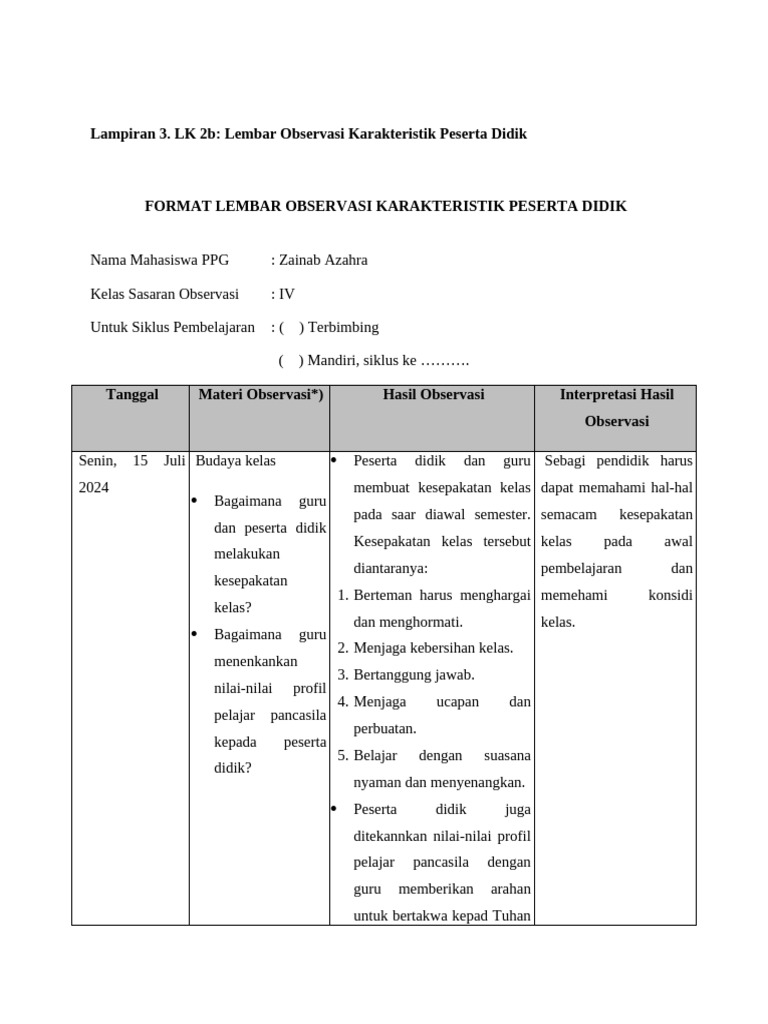 Lampiran 3. LK 2b Contoh Format Lembar Observasi Karakteristik Peserta ...