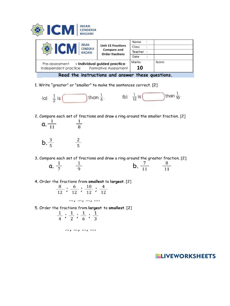 Compare and Order Mixed Numbers | PDF