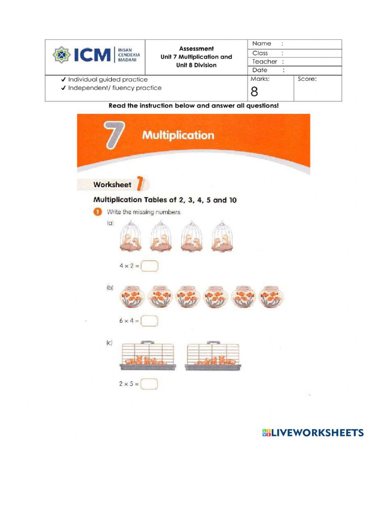 Math Assessment Term 2 Unit 7-8 | PDF
