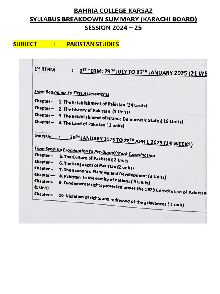 Xii Karachi Baord Syllabus Breakdown Summary 2024-25 | PDF