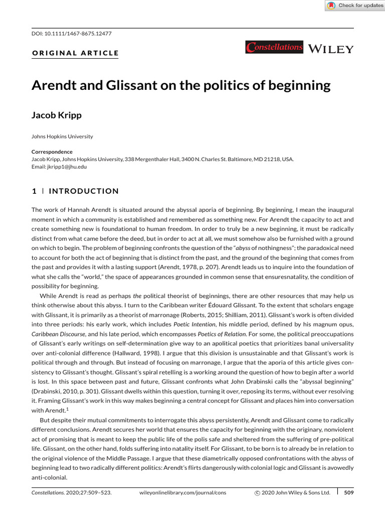Constellations - 2020 - Kripp - Arendt and Glissant On The Politics of ...