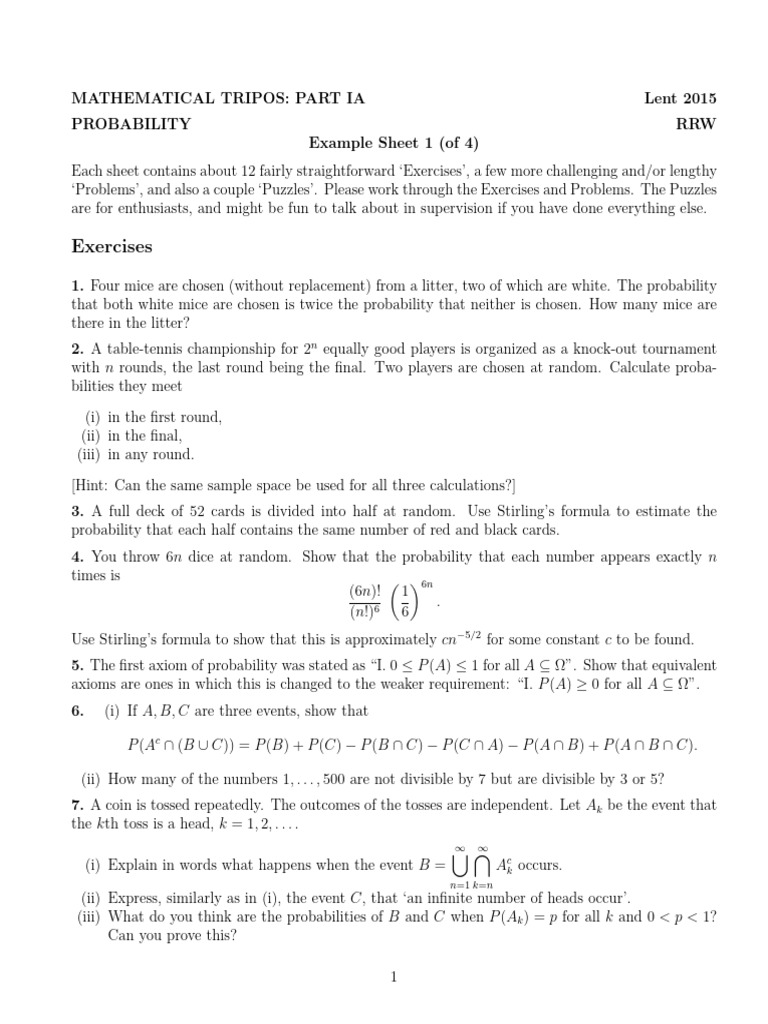 Prob 1A Example Sheet 1 | PDF