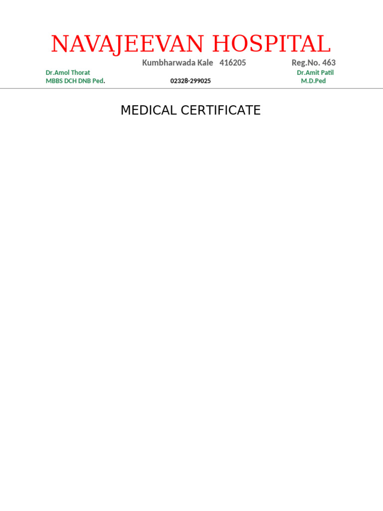 Navajeevan Hospital Certificate | PDF