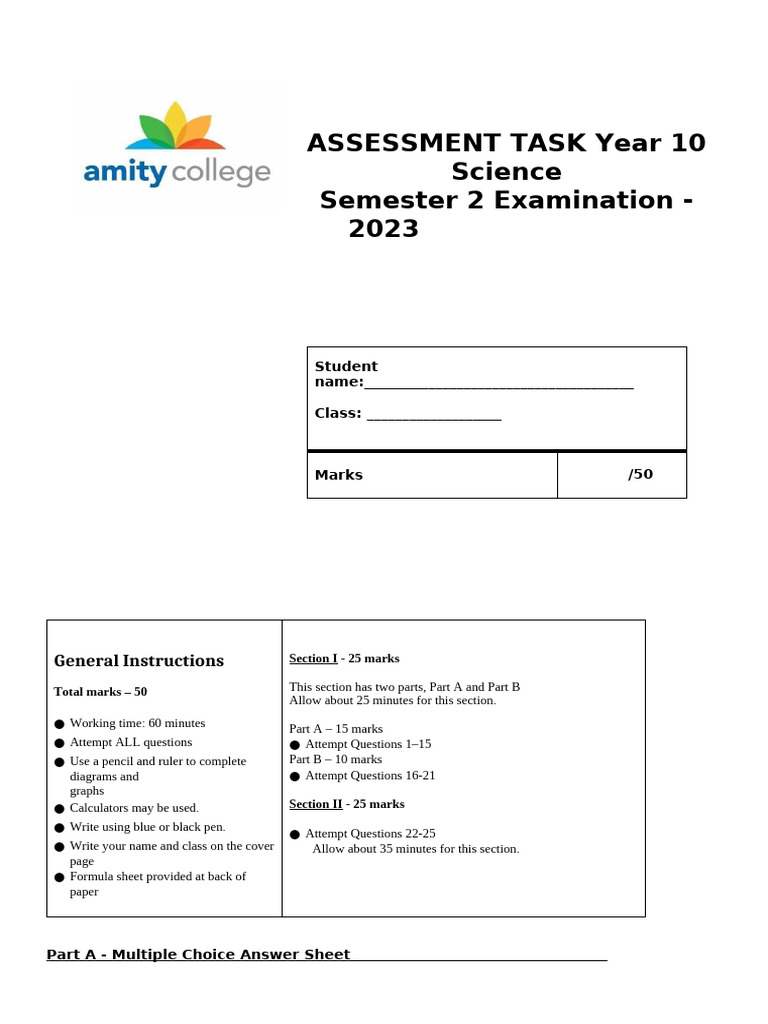 Y10 Term 4 Exam | PDF