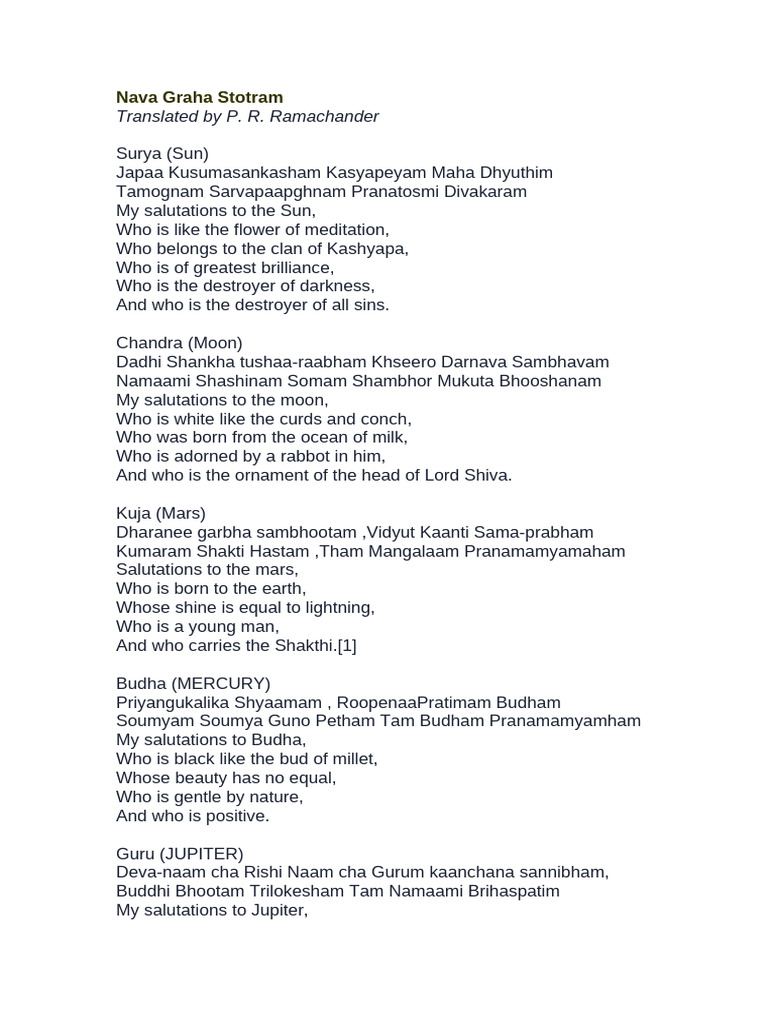 4 All Nine Planets - Nava Graha Stotram | PDF